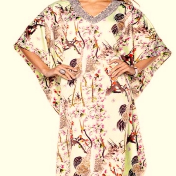 Joan Boyce | Dresses | Joan Boyce Caftan With Lovely Blossoms And Fowl ...